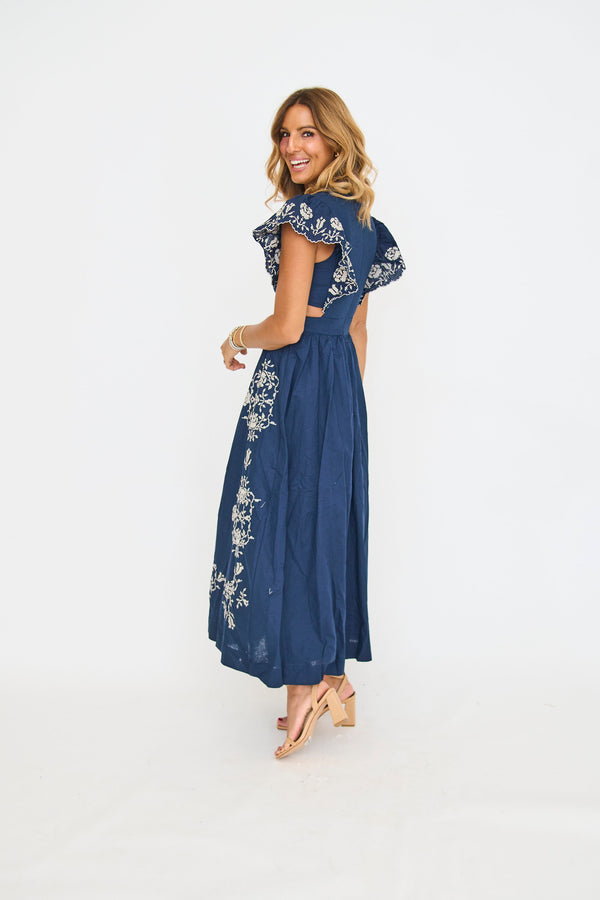 Liza Embroidered Navy Maxi - Lady Hart