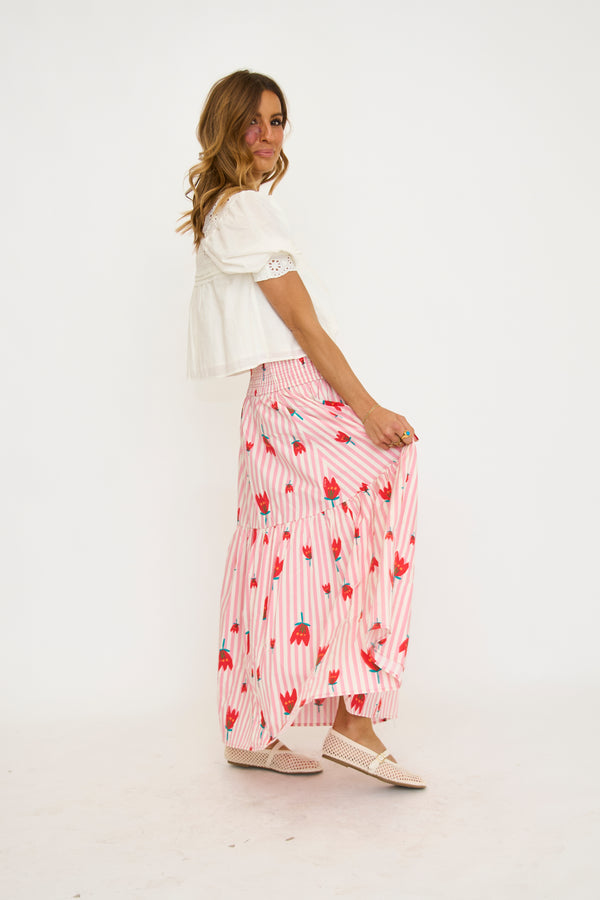 Stripe Poppy Signature Smocked Maxi Skirt - Lady Hart